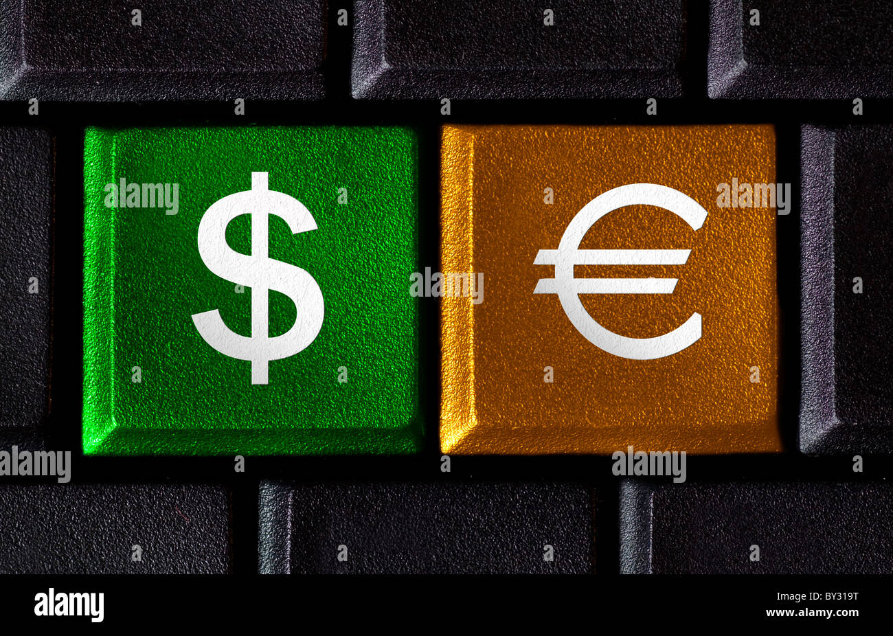 Computer keyboard with two money keys: dollar, euro Stock Photo - Alamy
