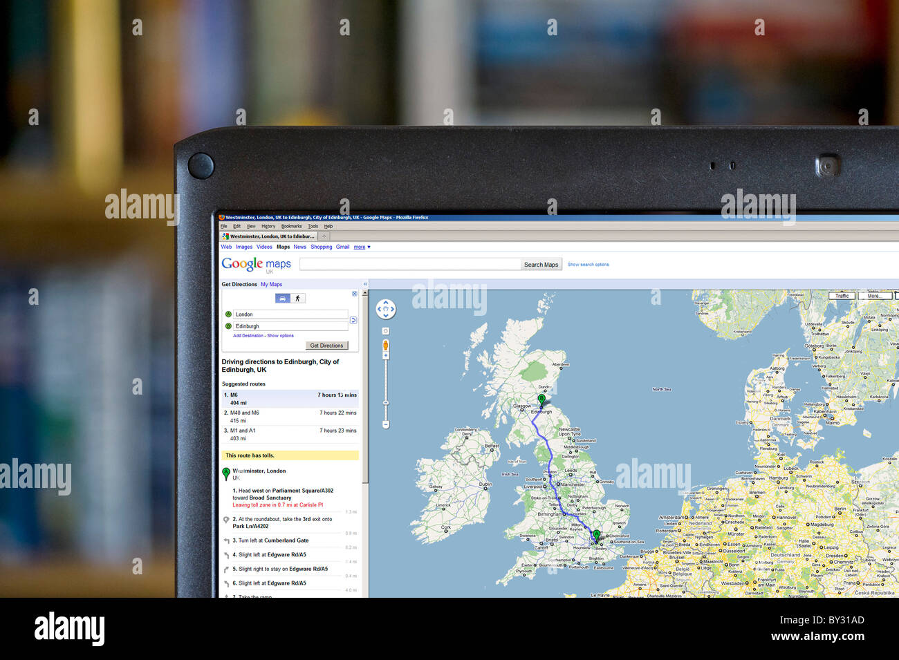 Performing a Google Maps search on a Laptop Computer, UK Stock Photo ...