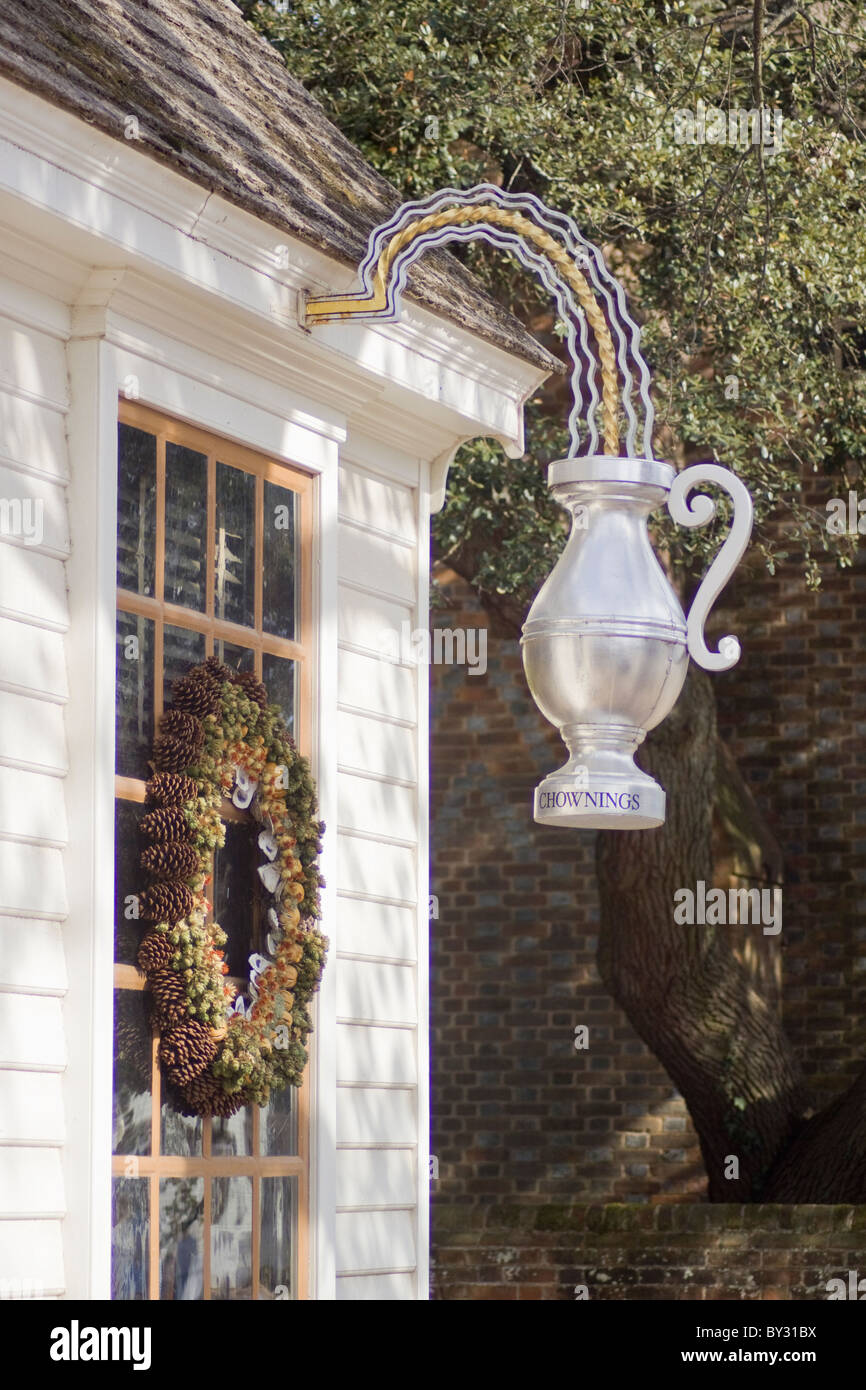 Beer pitcher overhanging a window with a Christmas wreath at Chowning's ...