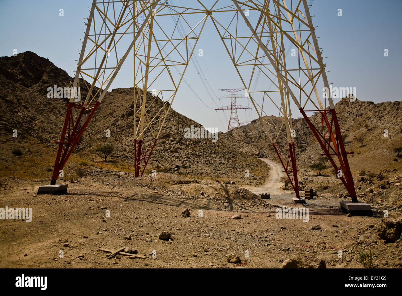power plant electricity pylons pylon cable line Stock Photo - Alamy