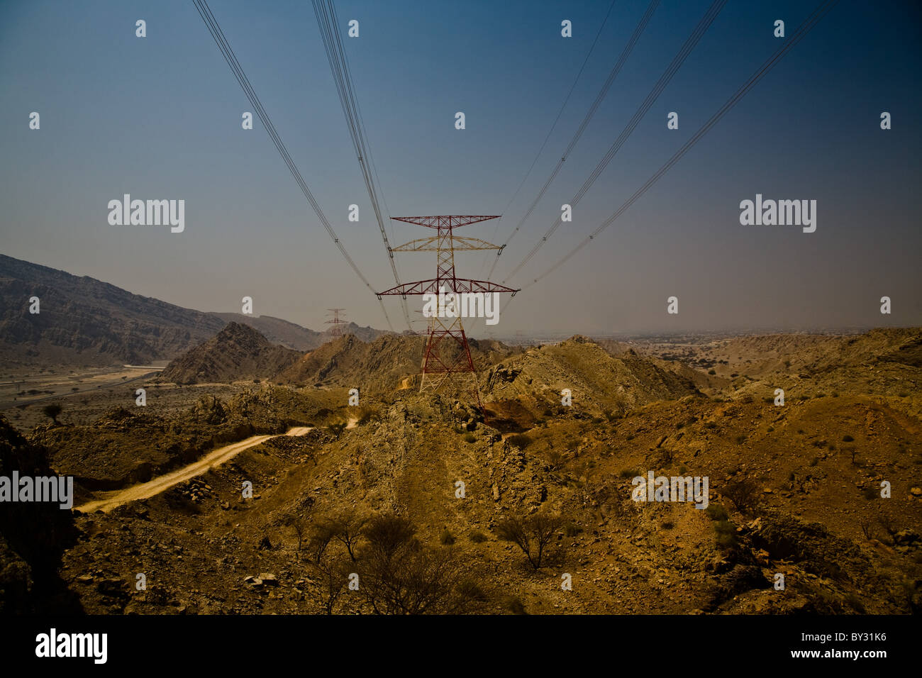 power plant electricity pylons pylon cable line Stock Photo - Alamy