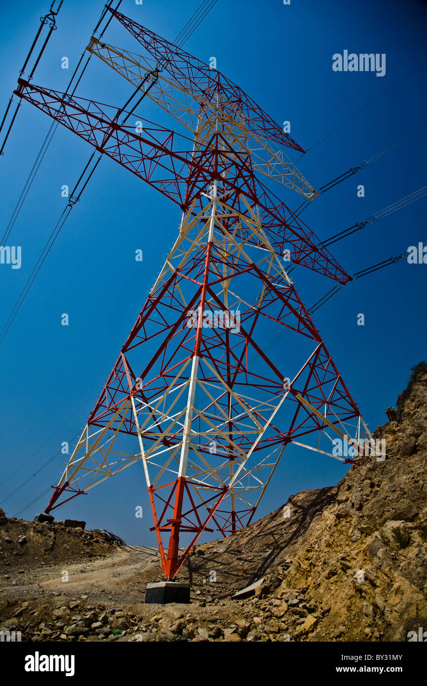 power plant electricity pylons pylon cable line Stock Photo - Alamy