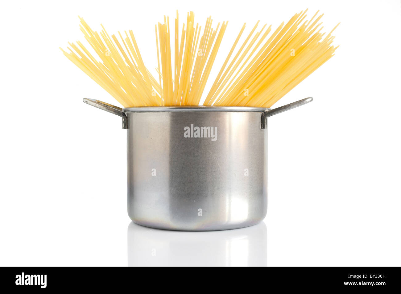 group of spaghetti inside a pot isolated on white background Stock ...