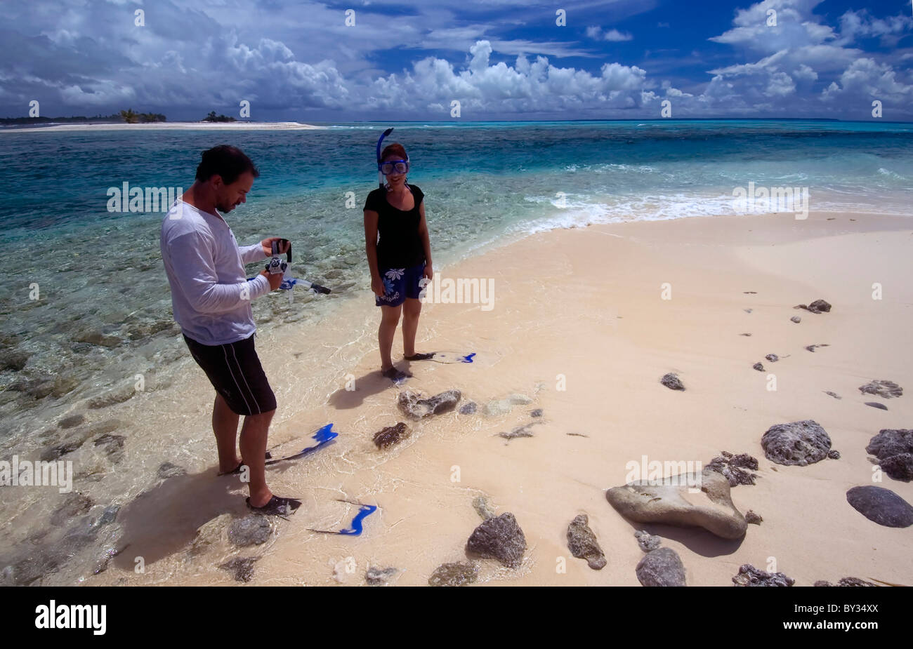 Snorkellers about to enter The Rip, Direction Island, Cocos Keeling ...