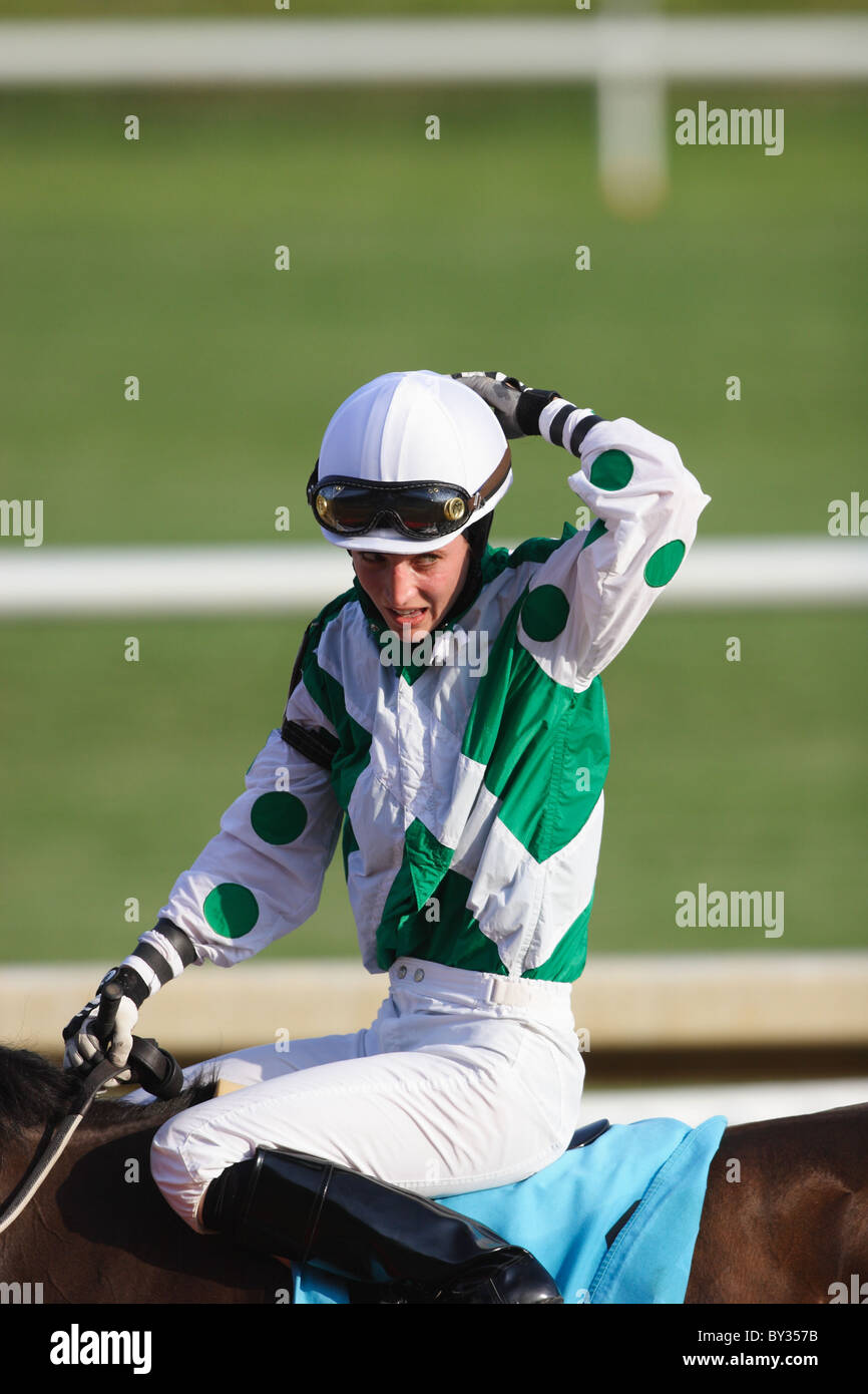 Jockey Forest Boyce preparing for race at Colonial Downs racetrack, New ...