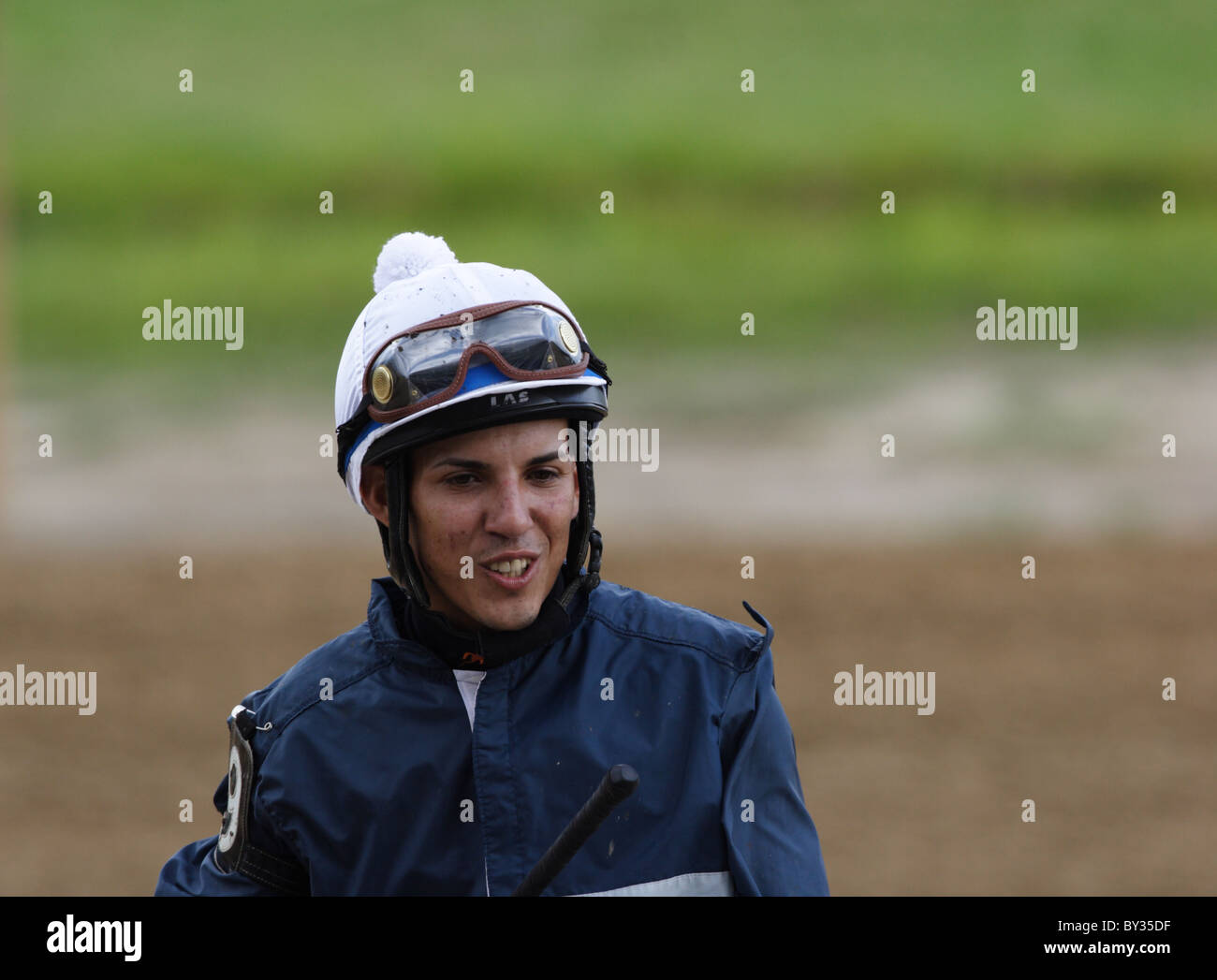 Jockey preparing for race at Colonial Downs Racetrack, New Kent County ...
