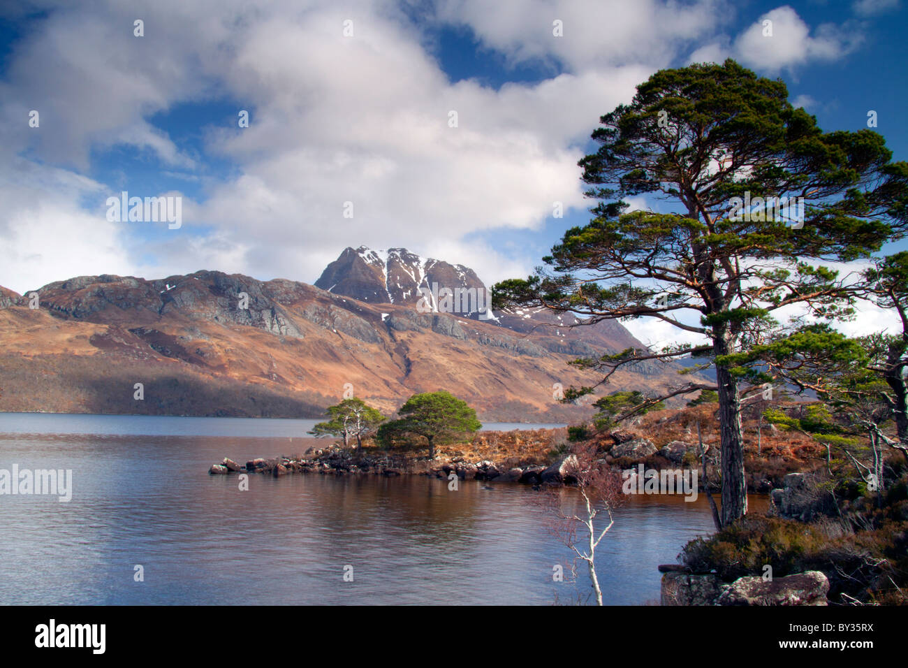 A view of Slioch from the shores of Loch Maree in Wester Ross, Scotland ...