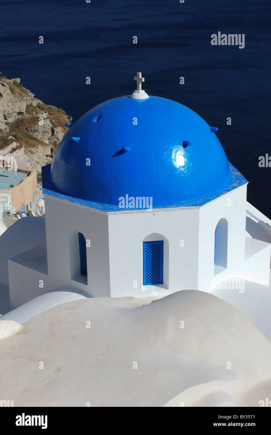 Santorini blue dome church hi-res stock photography and images - Alamy