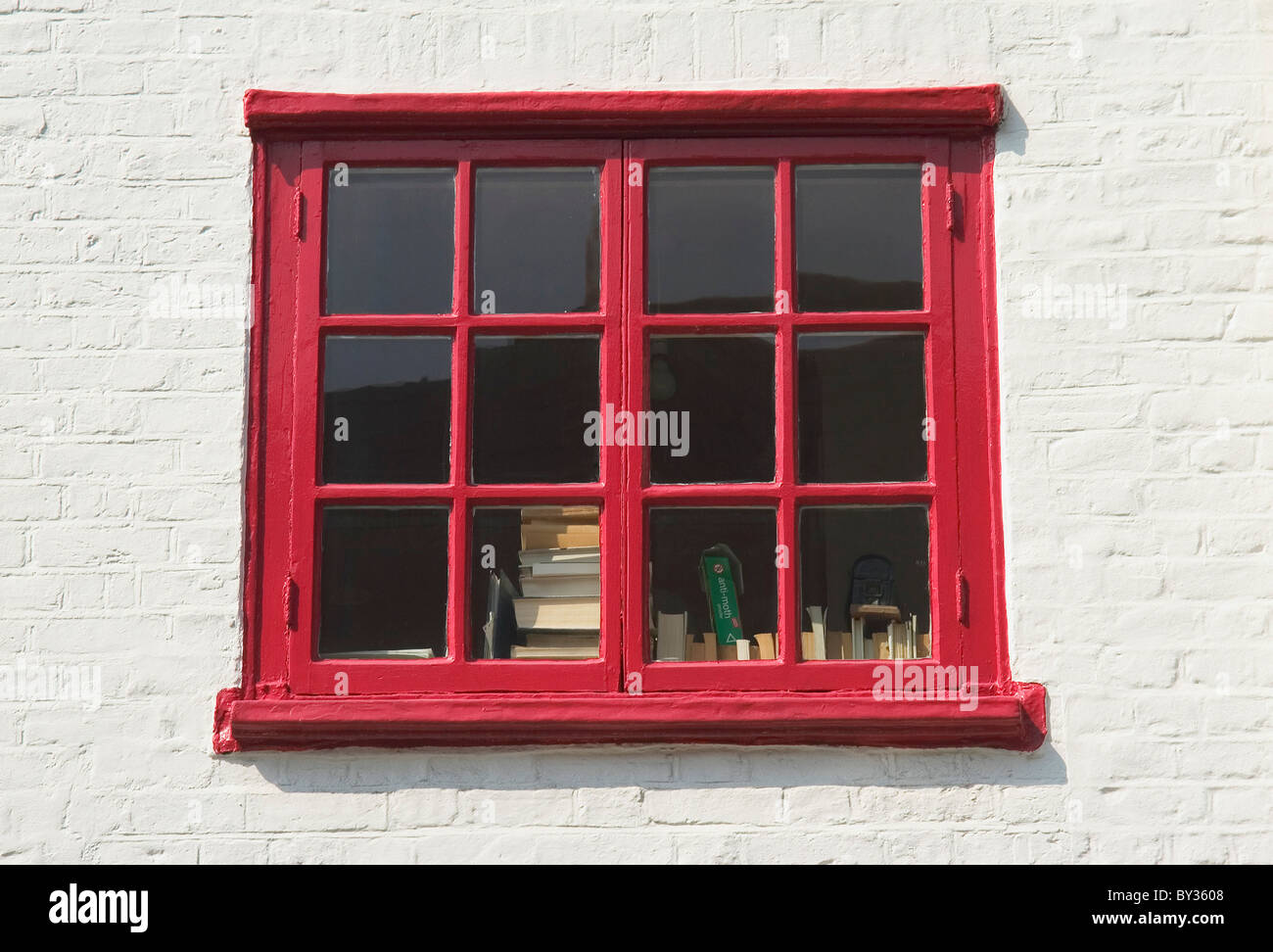 Red painted window frame Stock Photo - Alamy
