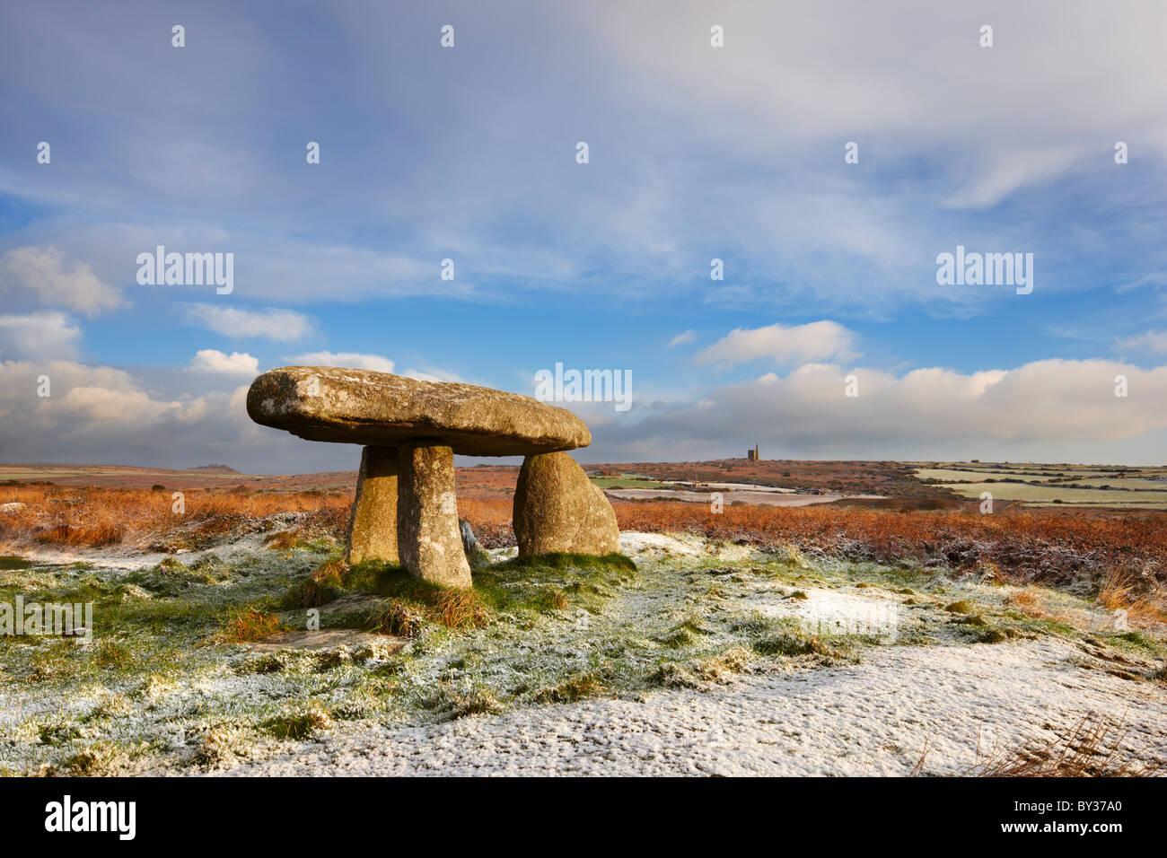 A light dusting of snow on Penwith Moor at the ancient standing stones ...