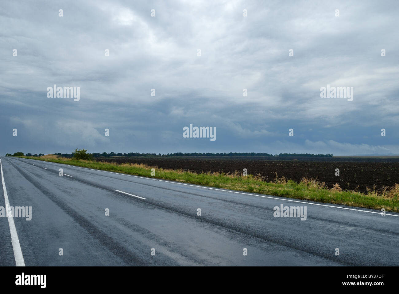landscape with a wet asphalt road Stock Photo - Alamy