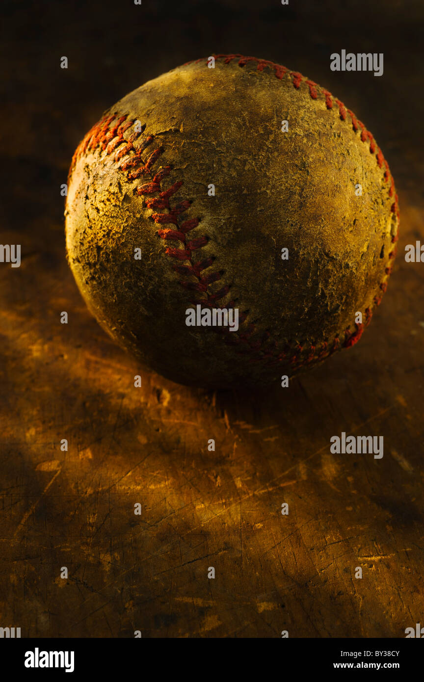 Antique baseball on wooden floor Stock Photo - Alamy