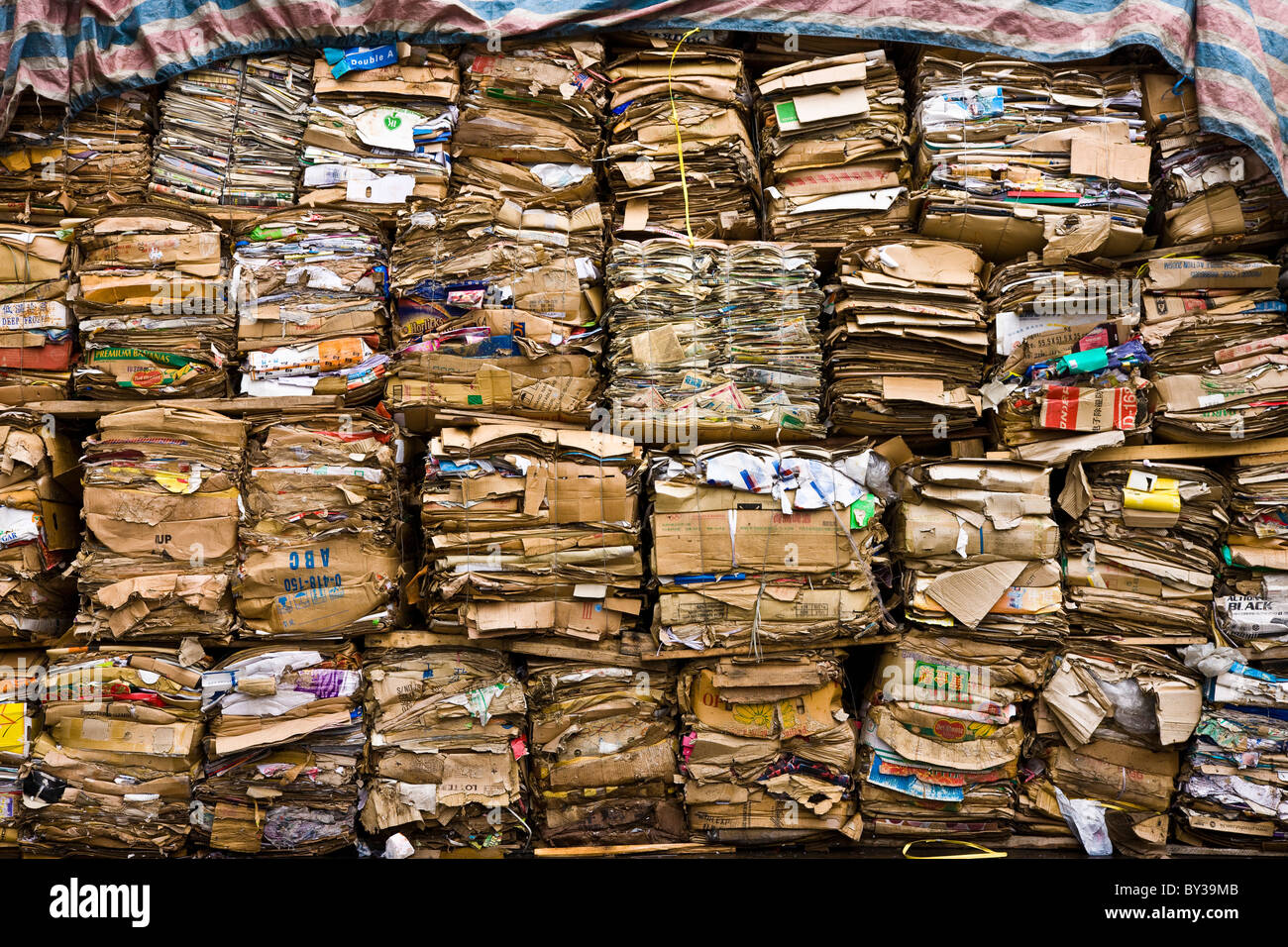 Bundles of paper and cardboard for recycling in Macau China. JMH4162 ...