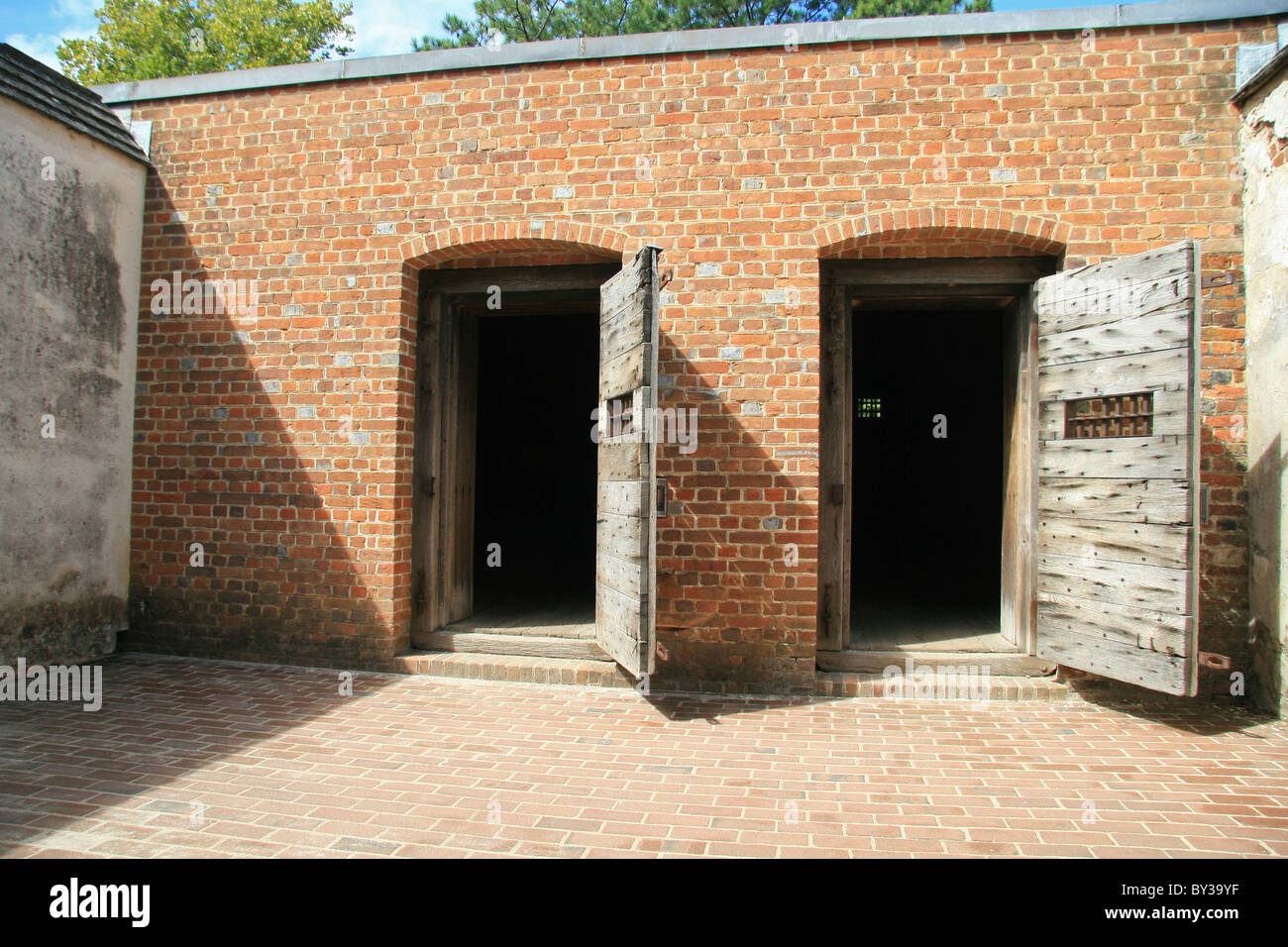 The wooden cell doors to two prison cells at the Public Gaol in ...