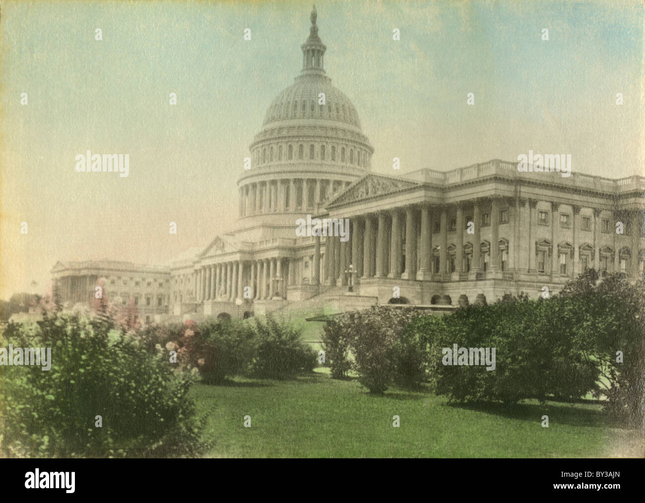 Circa 1910s antique hand-tinted photograph of the US Capitol Building ...