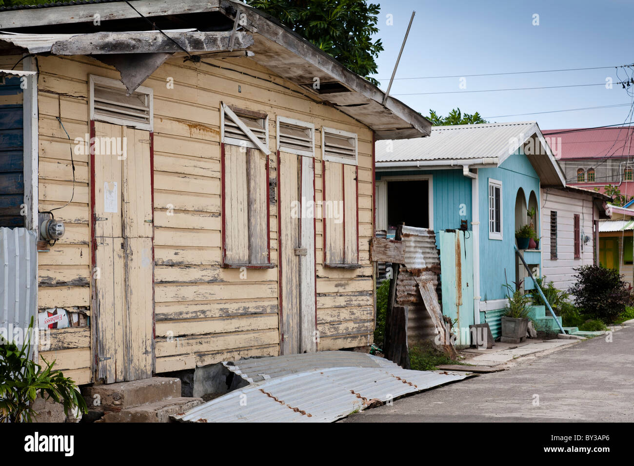 Colourful wooden buildings in Gros Islet, St Lucia, West Indies Stock ...