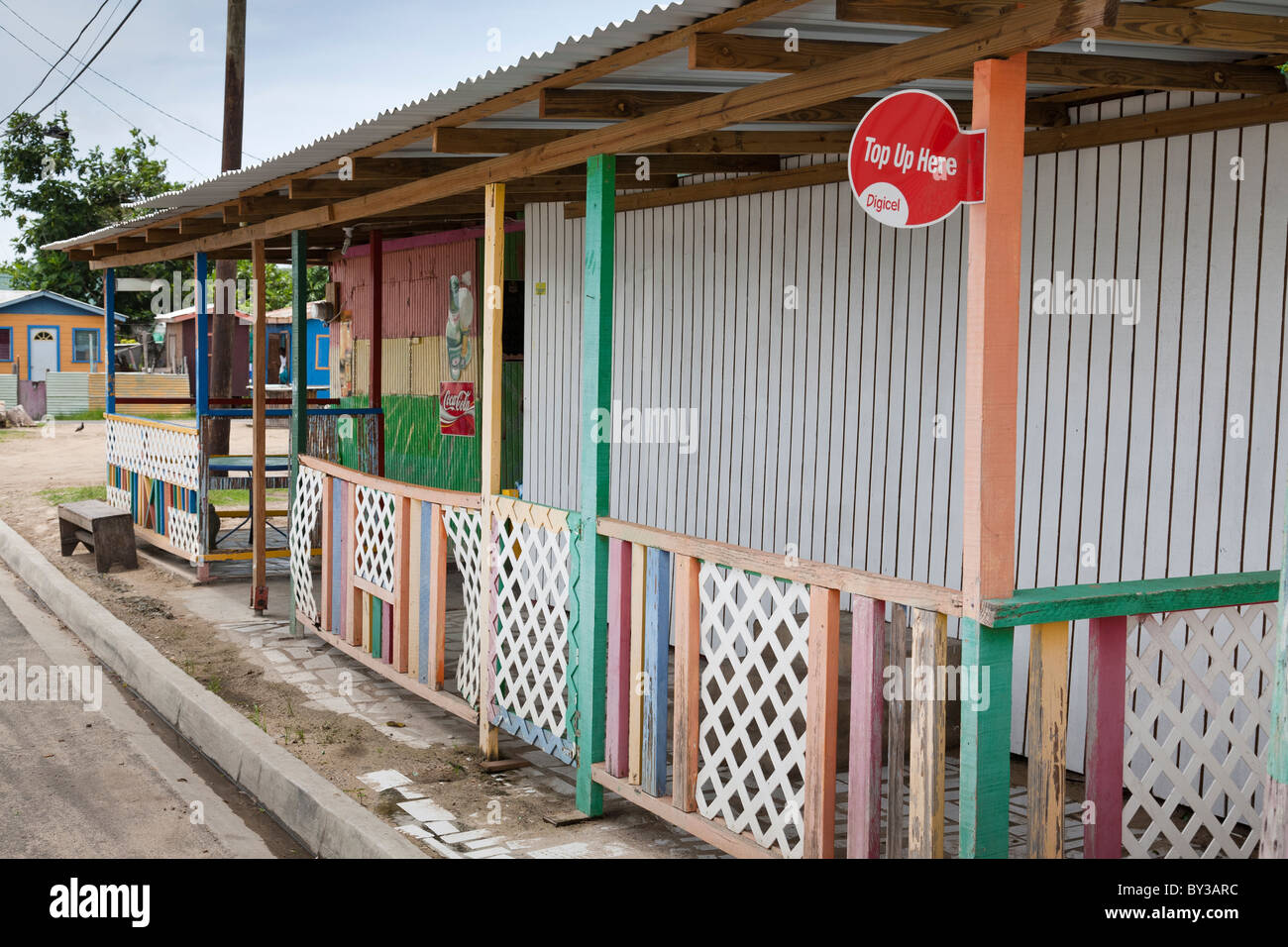 Colourful wooden buildings in Gros Islet, St Lucia, West Indies Stock ...