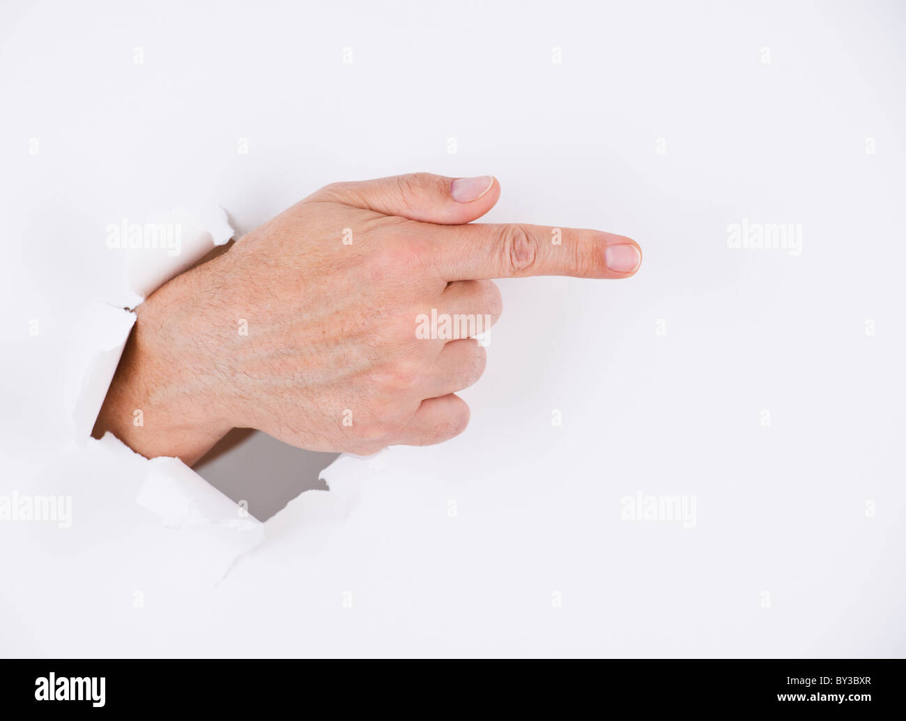 Hand on white background pointing Stock Photo - Alamy