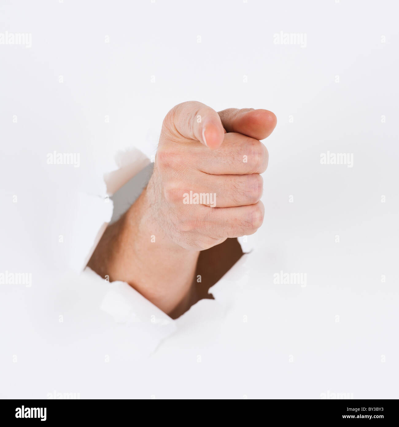 Hand on white background pointing Stock Photo - Alamy