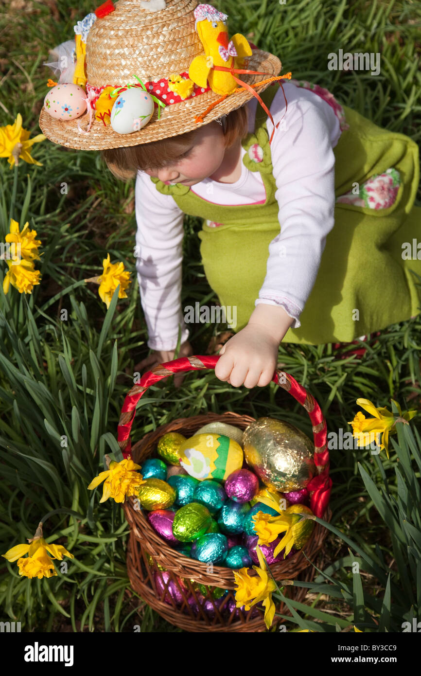 Girl on an Easter egg hunt in Lancashire, UK Stock Photo - Alamy