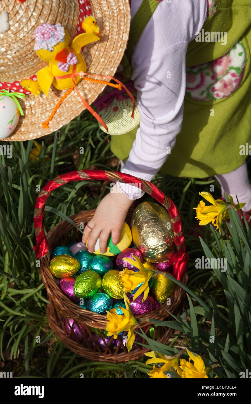 Girl on an Easter egg hunt in Lancashire, UK Stock Photo - Alamy