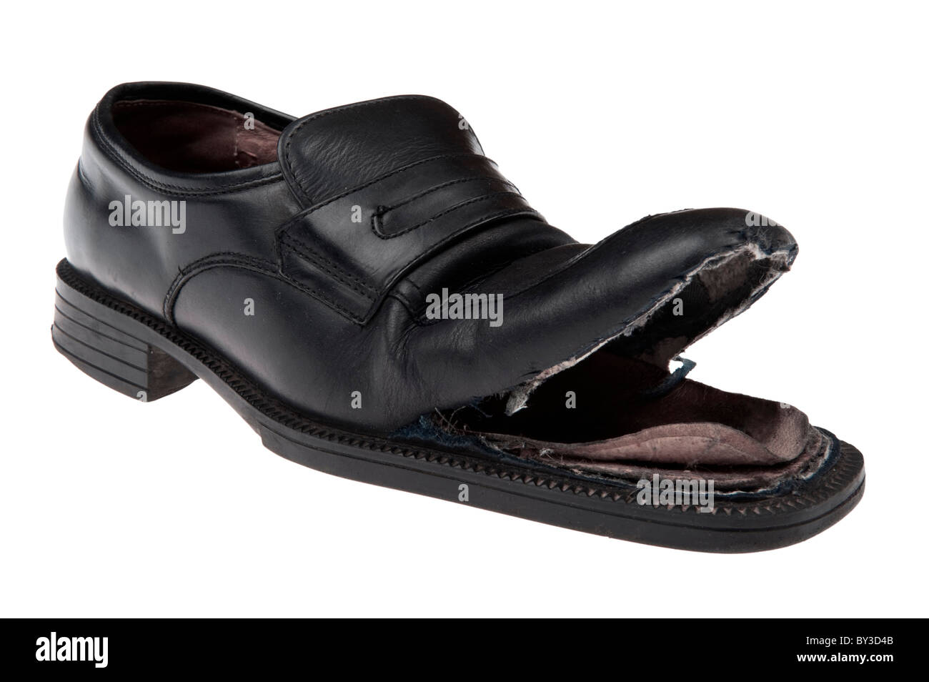 object on white - Damaged old shoes Stock Photo - Alamy