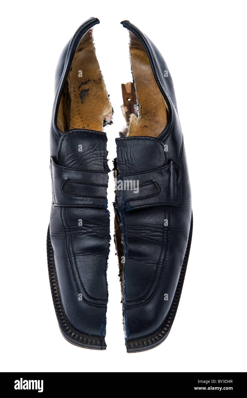 object on white - Damaged old shoes Stock Photo - Alamy