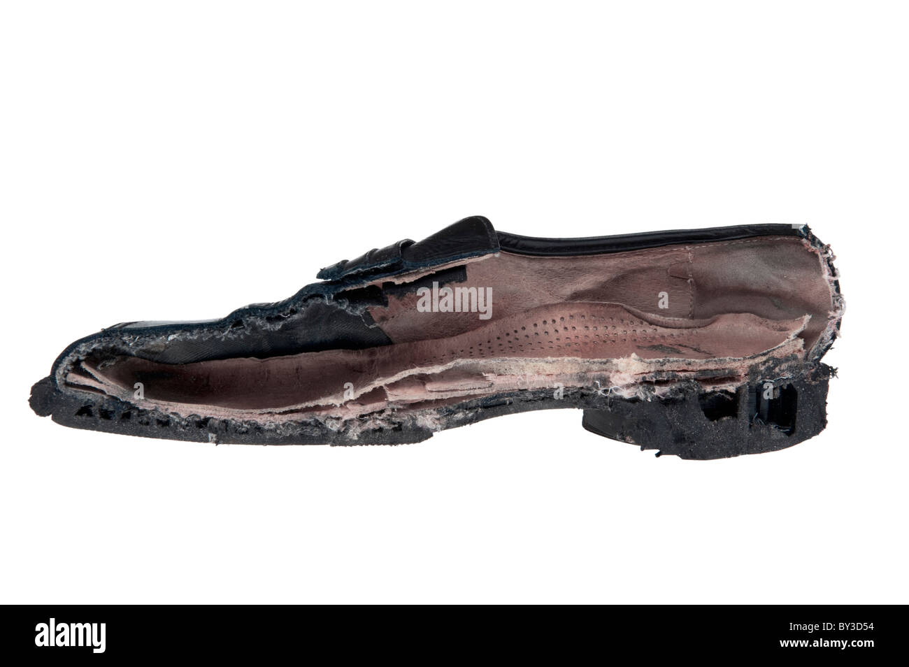 object on white - Damaged old shoes Stock Photo - Alamy