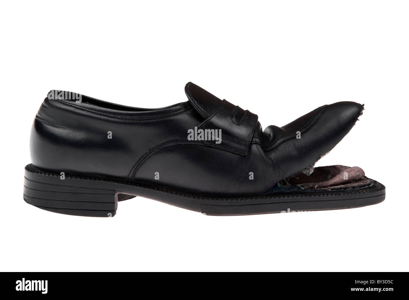 object on white - Damaged old shoes Stock Photo - Alamy