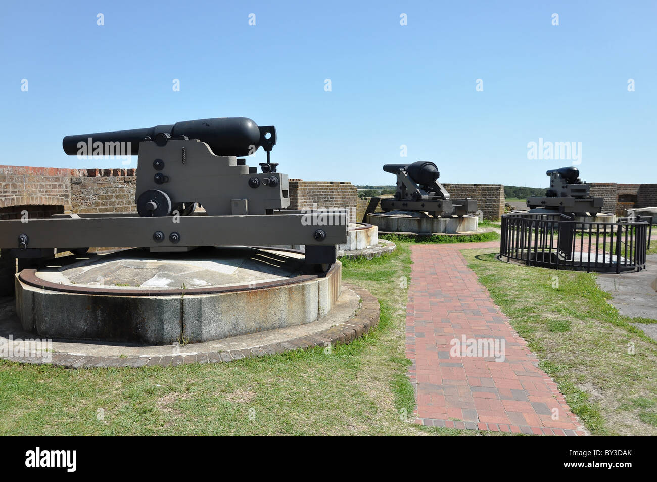 Three cannons atop Fort Pulaski in Savannah, Georgia Stock Photo - Alamy