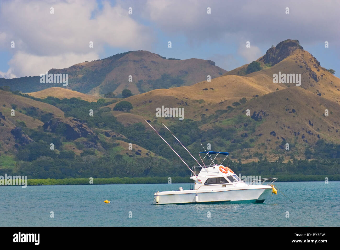 Fishing Boat on the sea in Vanua Levu, Fiji Stock Photo - Alamy