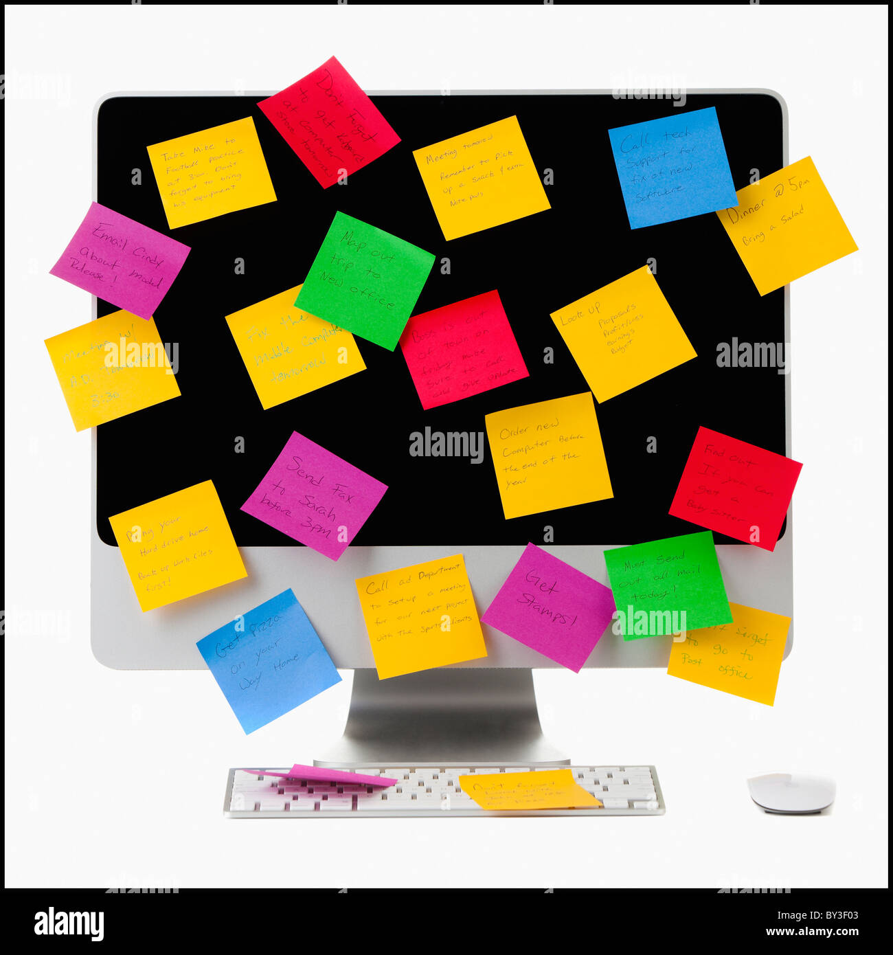 Computer monitor covered with colorful adhesive notes Stock Photo - Alamy