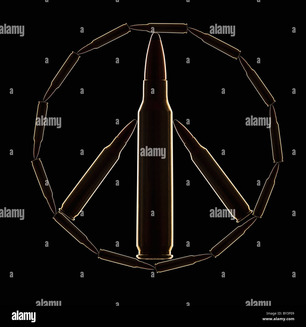 Peace Sign made of bullets on black background Stock Photo - Alamy