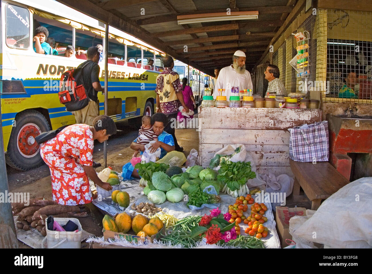 Fresh food and produce market in Vanua Levu, Fiji Stock Photo - Alamy