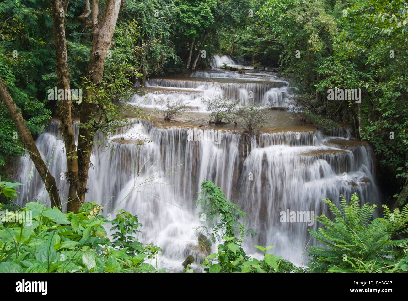 The forth tier of Huai Mae Kamin Waterfall called Chat Kaew, Sri Sawad ...