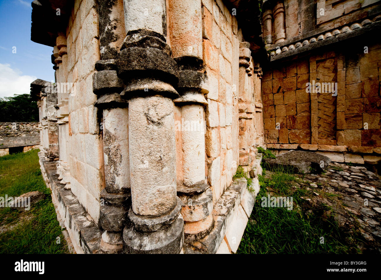 DETAIL OF THE PALACE, PUCC MAYAN RUINS OF LABNA, YUCATAN, MEXICO Stock ...