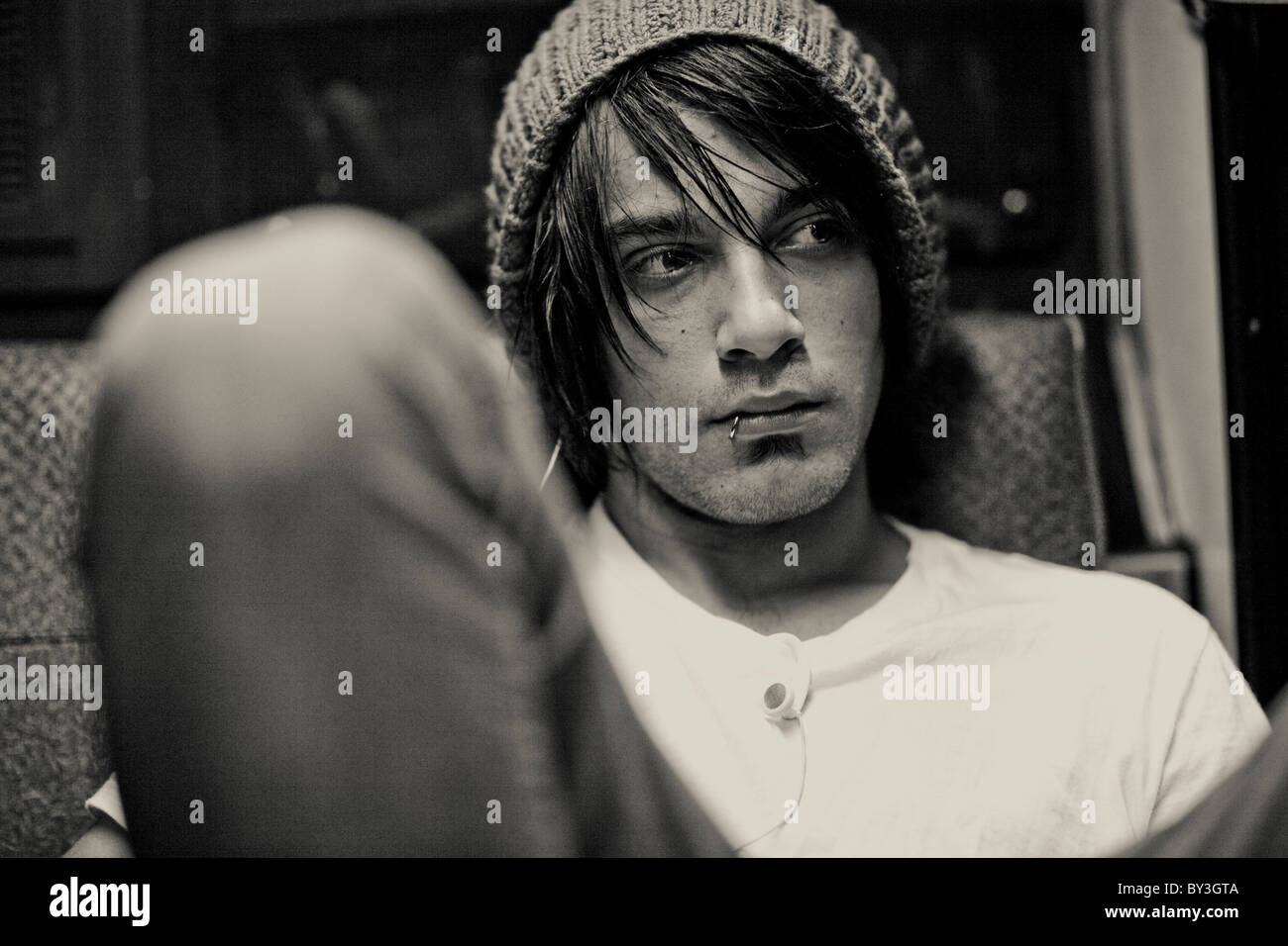 A homeless young adult rides a bus in downtown Seattle Stock Photo - Alamy