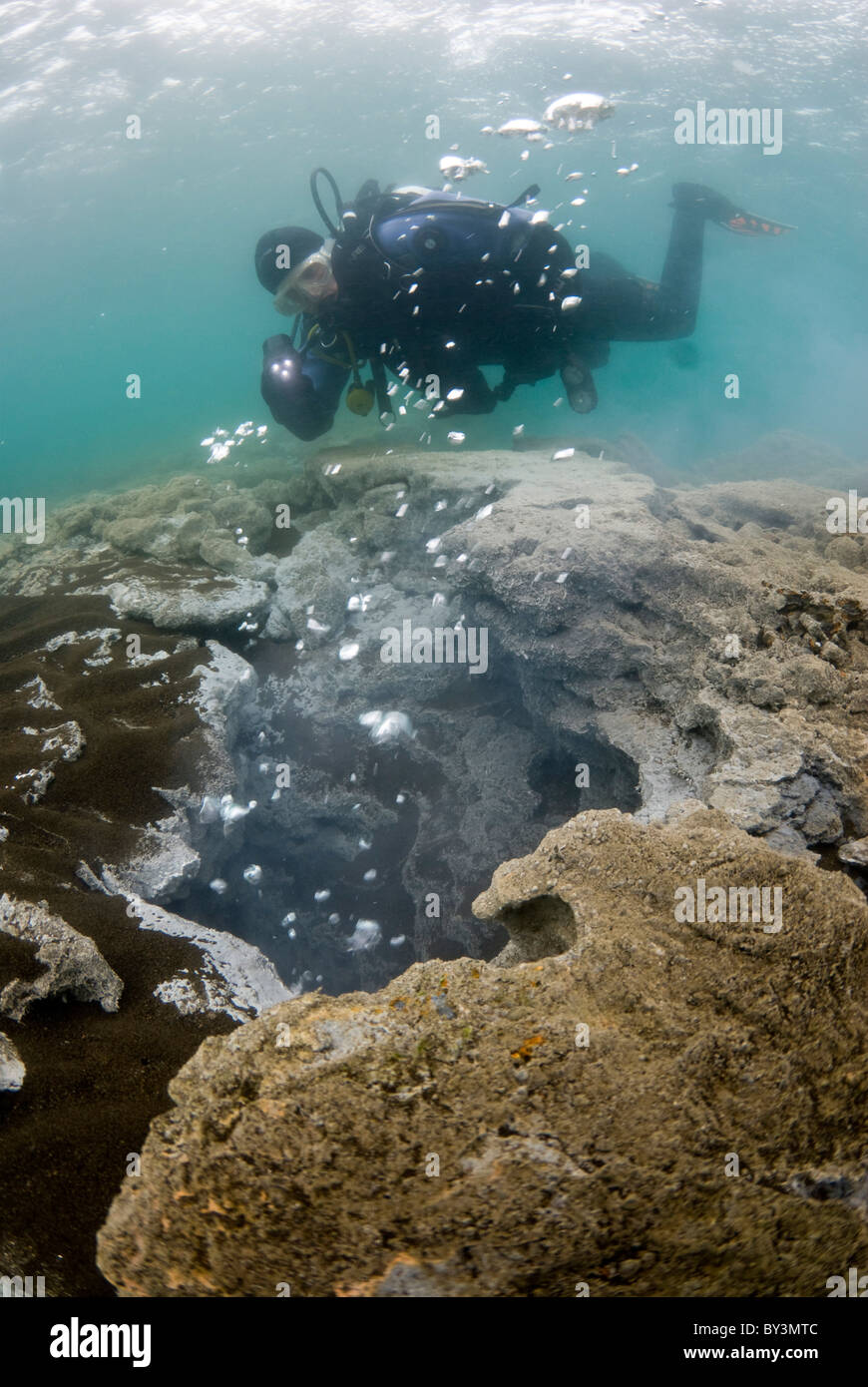 Scuba diver in Kleifarvatn, volcanic activity, Iceland Stock Photo - Alamy