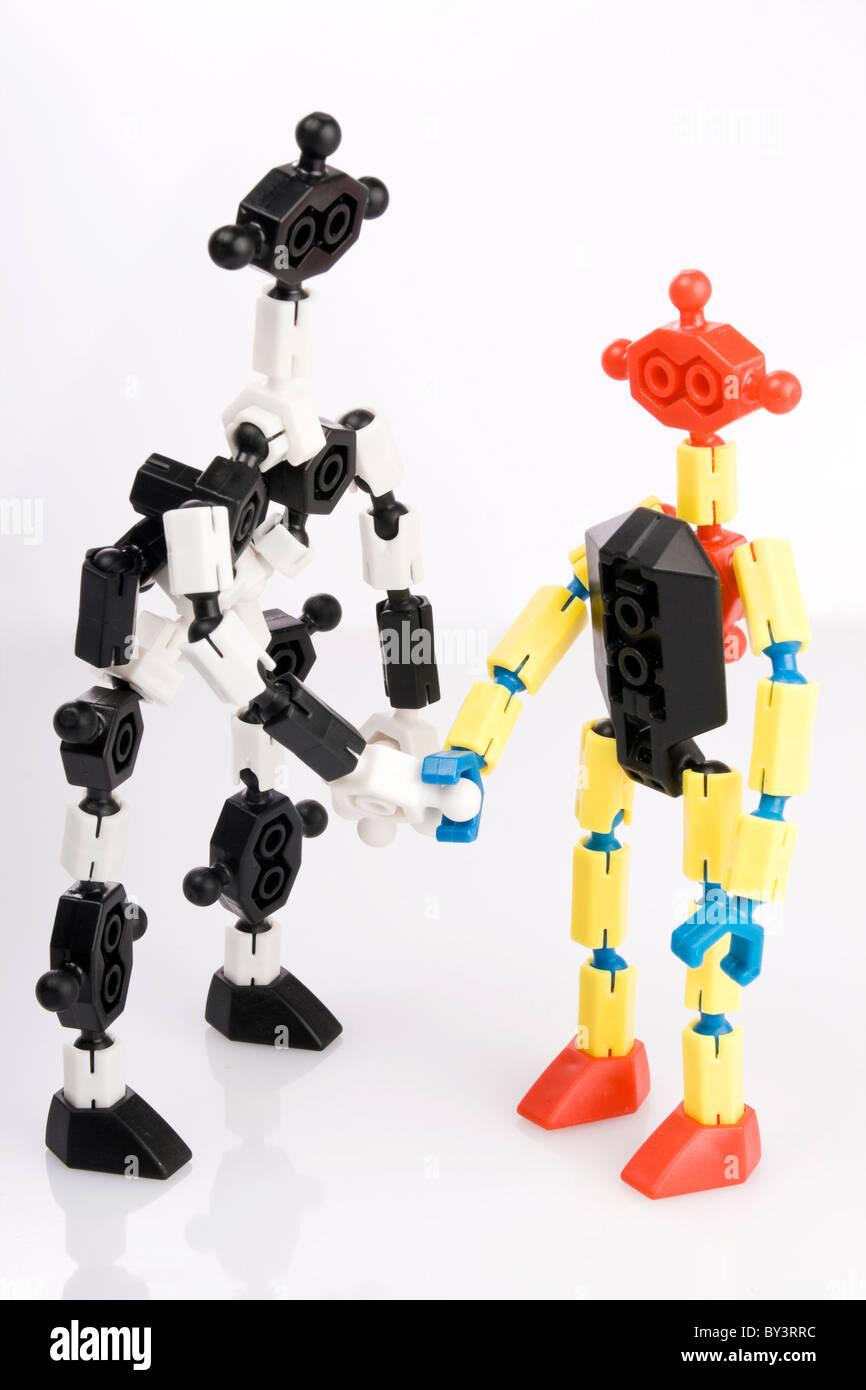 toy bricks people handshake on white background Stock Photo - Alamy