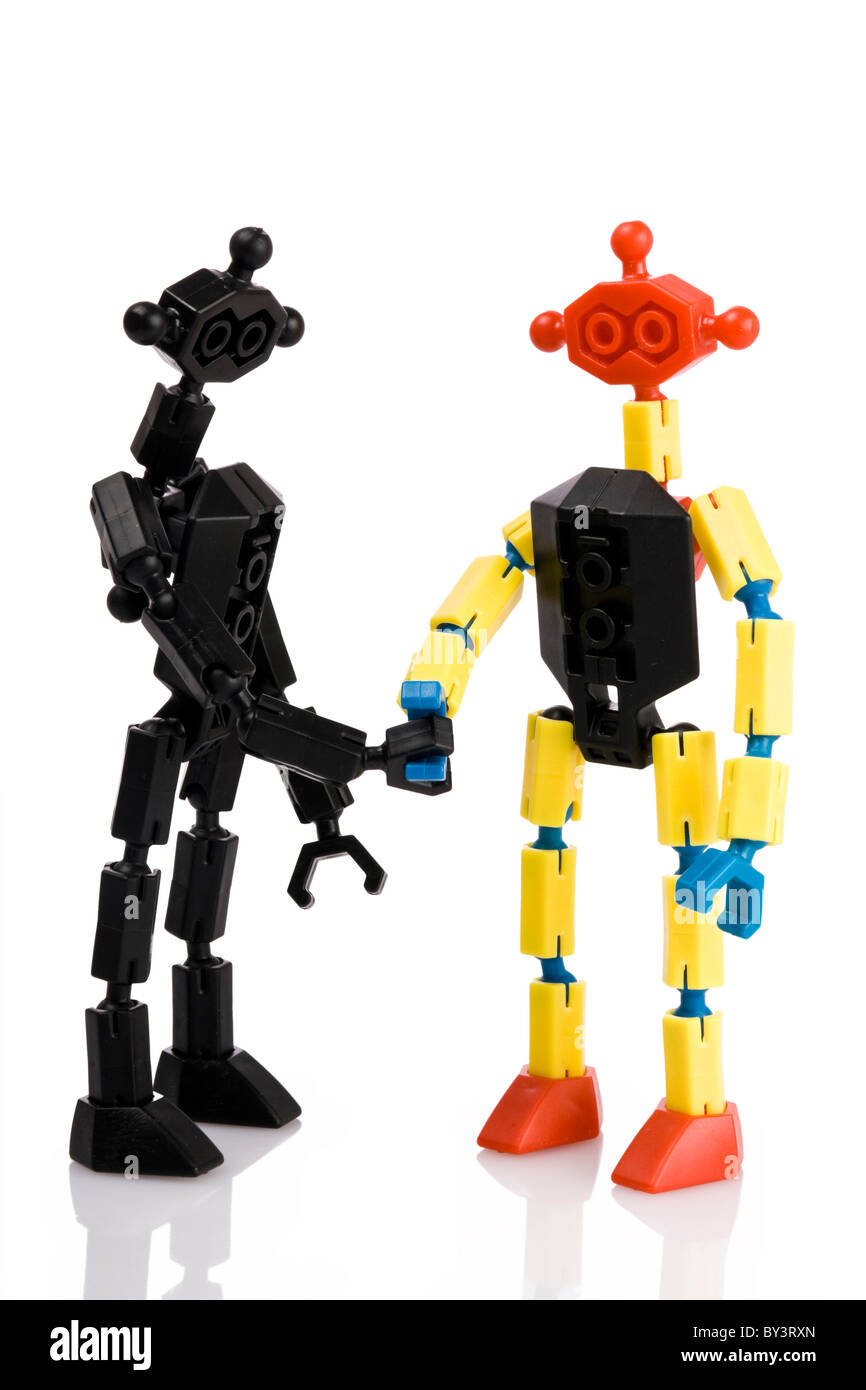 toy bricks people handshake on white background Stock Photo - Alamy