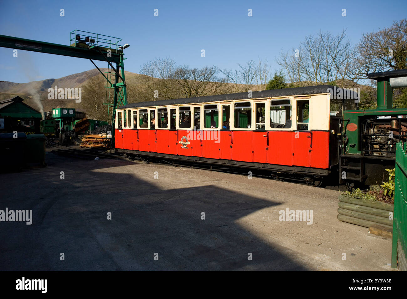 Snowdon Mountain Railway Station and train in Llanberis Stock Photo - Alamy