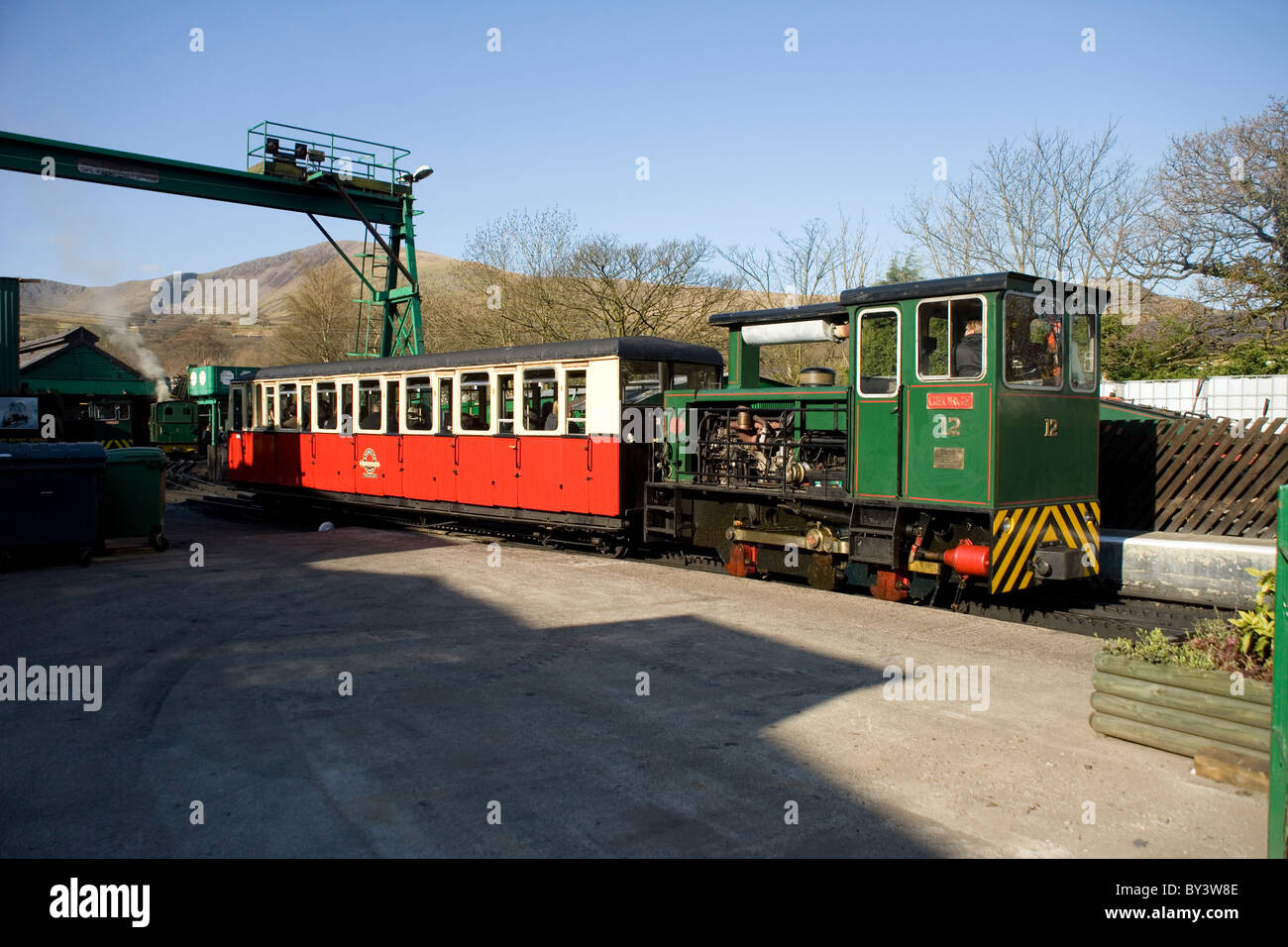 Snowdon Mountain Railway Station and train in Llanberis Stock Photo - Alamy