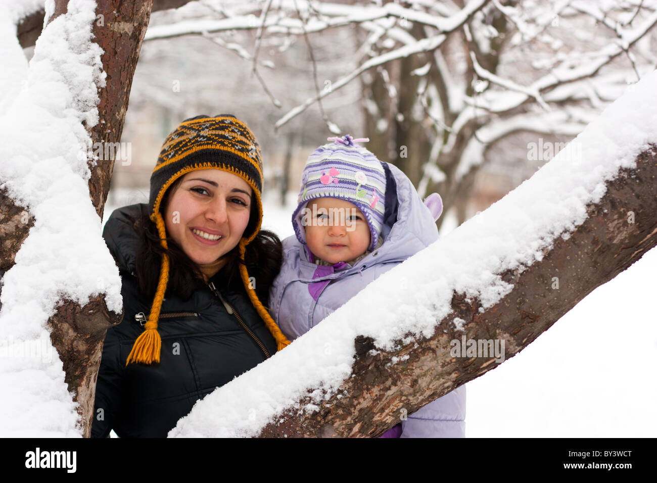 Mother and daughter outdoor in winter Stock Photo - Alamy