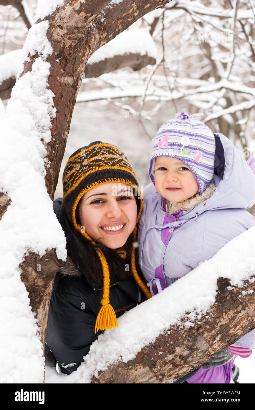 Mother and daughter outdoor in winter Stock Photo - Alamy