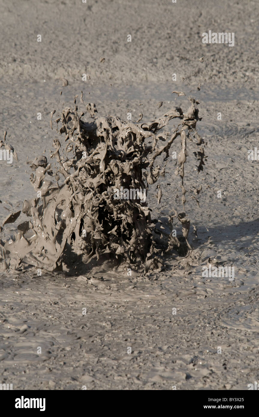 mud volcano erupting in Wai-O-Tapu volcanic valley in the Rotorua area ...