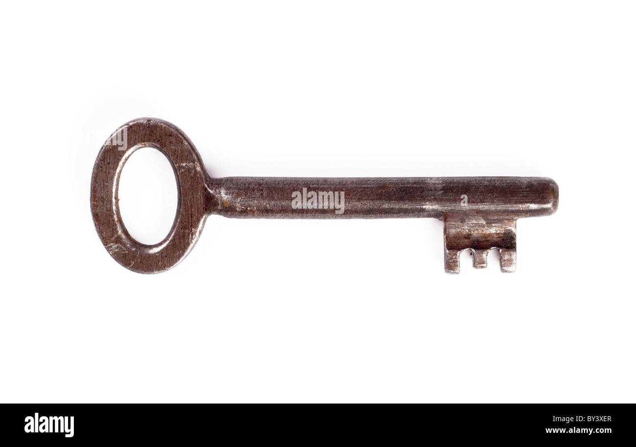Vintage key on white background Stock Photo - Alamy