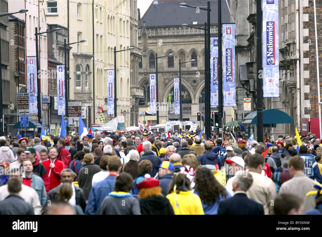 The crowd to watch the league play offs, Westgate Street, Cardiff Stock ...