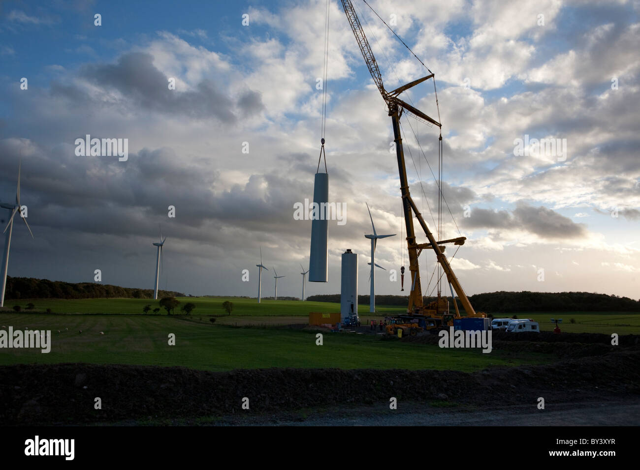 Construction of Wind Turbine Farm at Butterwick Moor Durham UK Stock ...