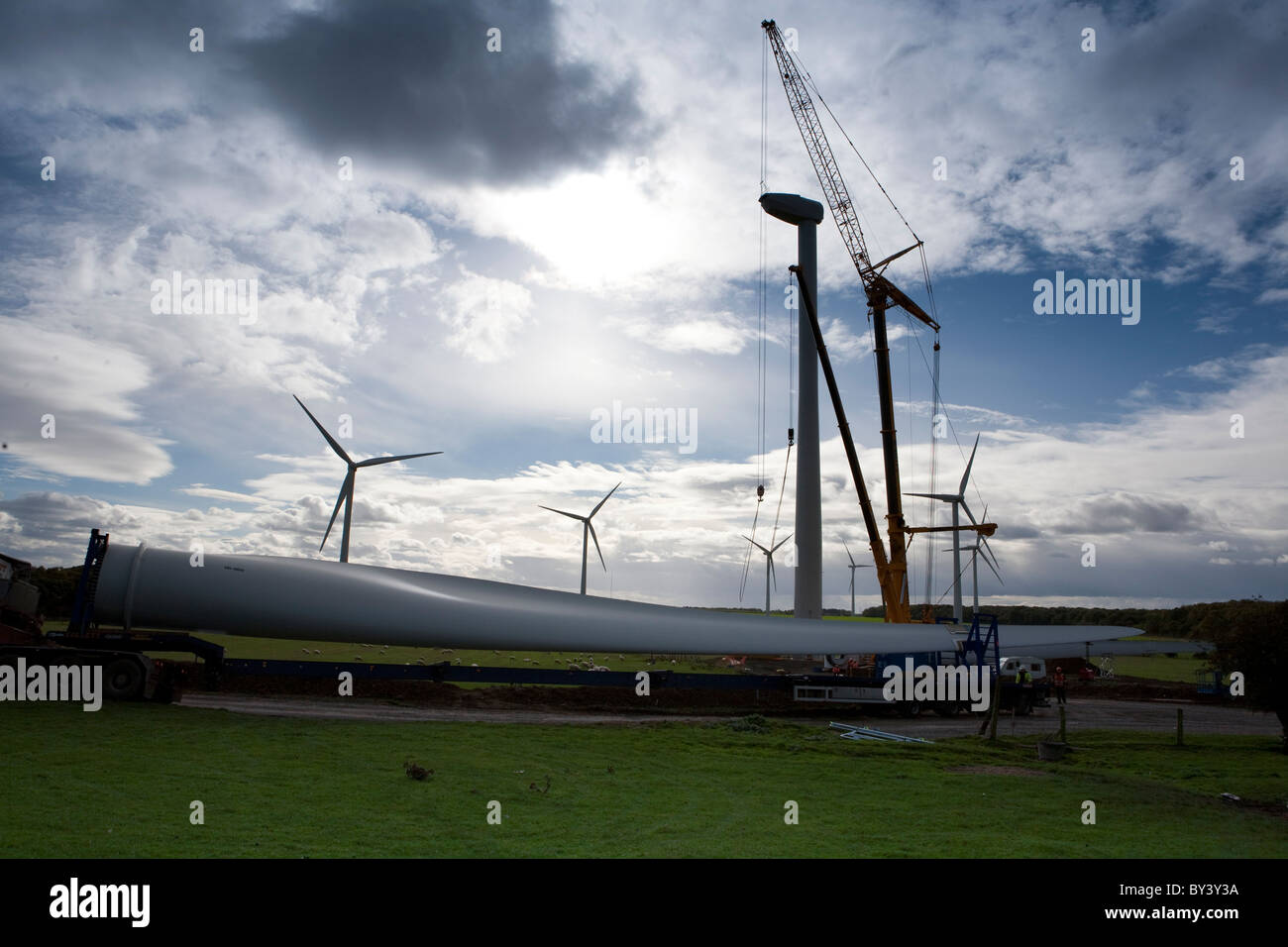 Construction of Wind Turbine Farm at Butterwick Moor Durham UK Stock ...