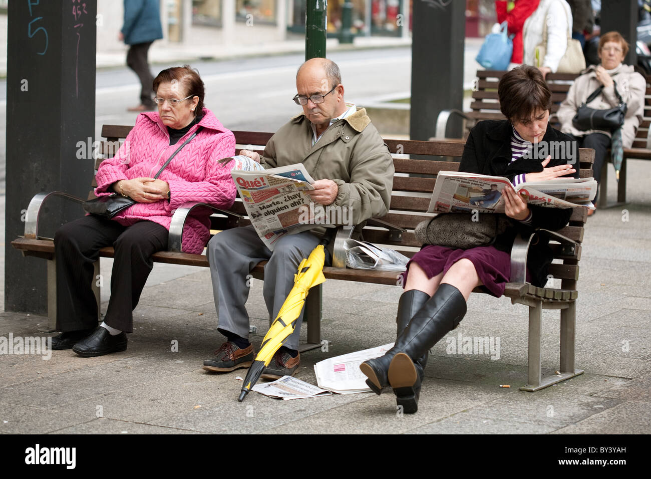 a day in the life of an aging population Vigo Spain. old person seated ...